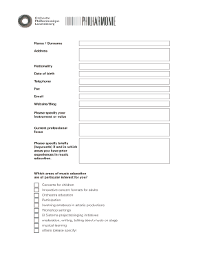Fillable Online Music Education Academy 2015 - Application form Fax Email Print - pdfFiller