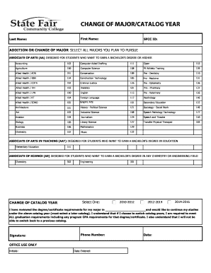 Fillable Online sfccmo CHANGE OF MAJORCATALOG YEAR Fax Email Print ...