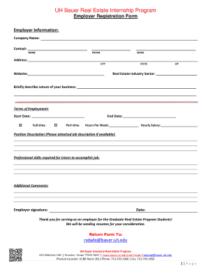 Fillable Online bauer uh Internship employment provides students with ...