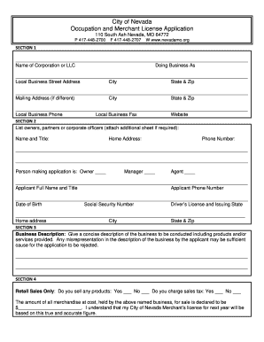 Fillable Online Occupation and Merchant License Application 1 Fax Email ...