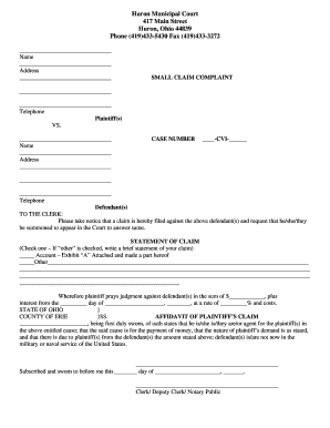 Fillable Online Small Claims Complaint.doc Fax Email Print - pdfFiller