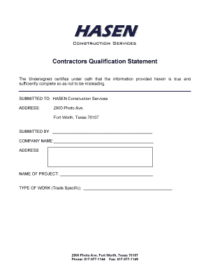 Fillable Online Contractors Qualification Statement - Hasen ...