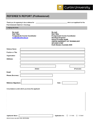 Fillable Online futurestudents curtin edu REFEREE S REPORT ...