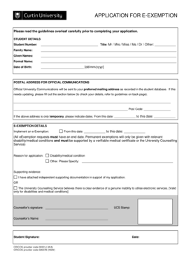 Fillable Online APPLICATION FOR E-EXEMPTION - Current Students ...