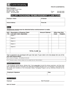 Fillable Online SALARY PACKAGING REIMBURSEMENT CLAIM FORM Fax Email ...