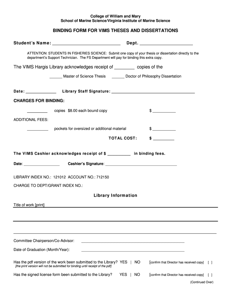 Fillable Online vims School of Marine ScienceVirginia Institute of Marine Science - vims Fax ...