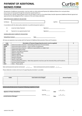 Fillable Online PAYMENT OF ADDITIONAL MONIES FORM - Curtin University ...