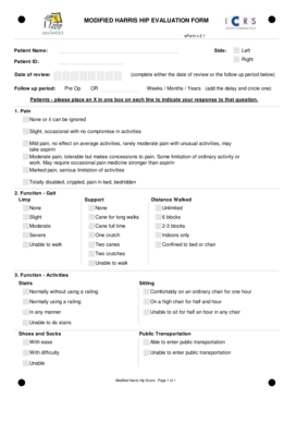 Fillable Online MODIFIED HARRIS HIP EVALUATION FORM Fax Email Print - pdfFiller