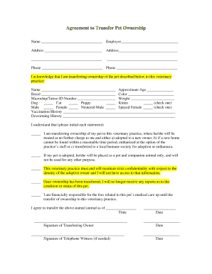 Printable Dog Ownership Form Printable Dog Ownership Form