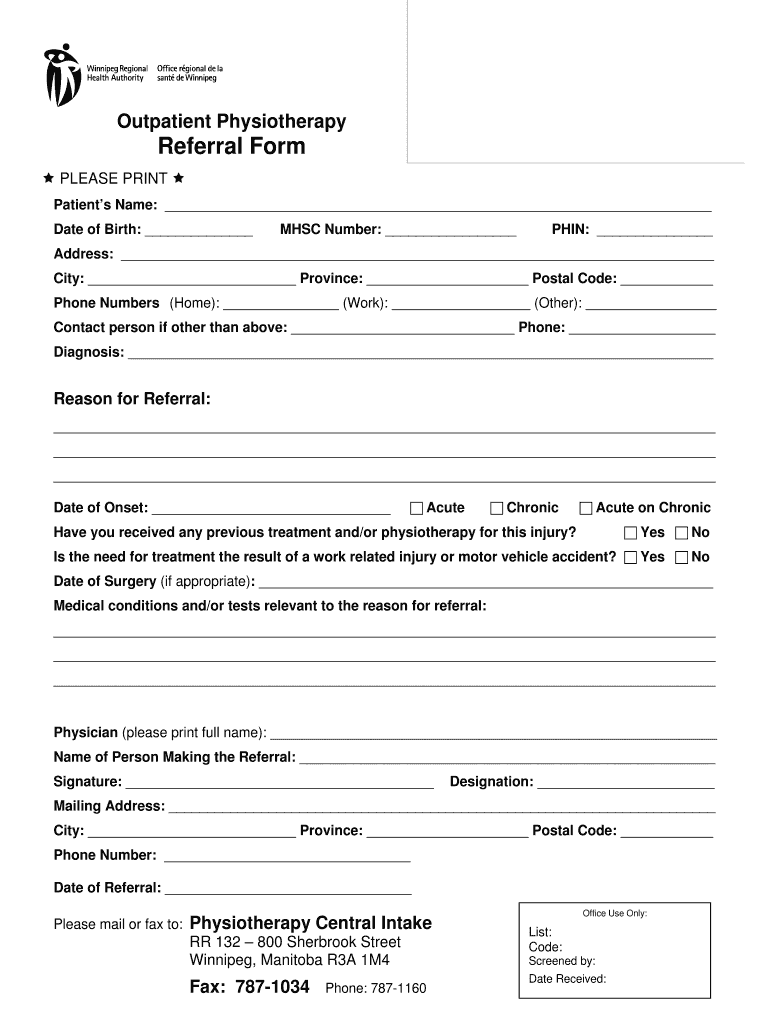 Outpatient Physiotherapy Referral Form: Fill out & sign online | DocHub
