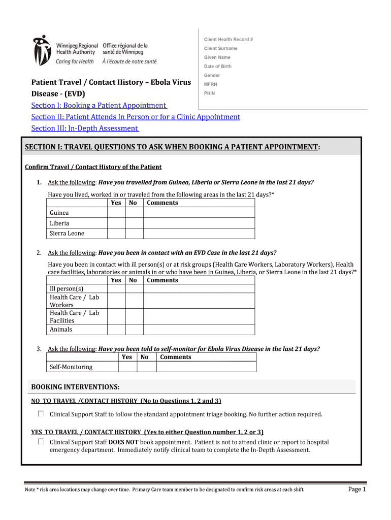 Fillable Online FM PC Patient Travel Contact History-Ebola Virus ...