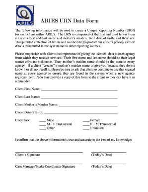 Fillable Online ARIES Client URN Form Fax Email Print - pdfFiller