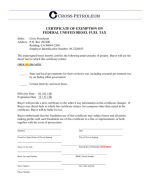 Fillable Online CROSS PETROLEUM CERTIFICATE OF EXEMPTION ON FEDERAL ...