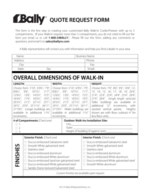 Fillable Online Quote request form overall dimensions of walk-in fin ...