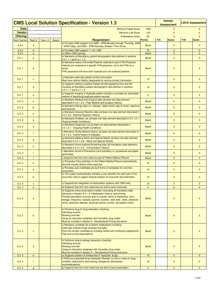 Fillable Online ontariomd CMS Local Solution Self-Assessment Template ...