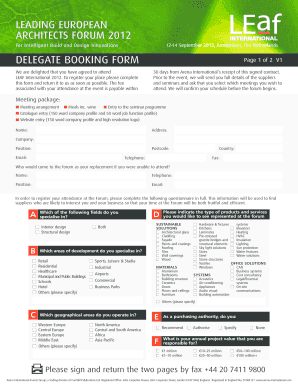 Fillable Online DeLegate Booking Form - e-architect Fax Email Print ...