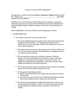 Fillable Online CLINICAL AFFILIATION AGREEMENT - Barton Community ...