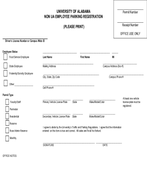Fillable Online bamaparking ua Non-UA Employee Registration Form ...