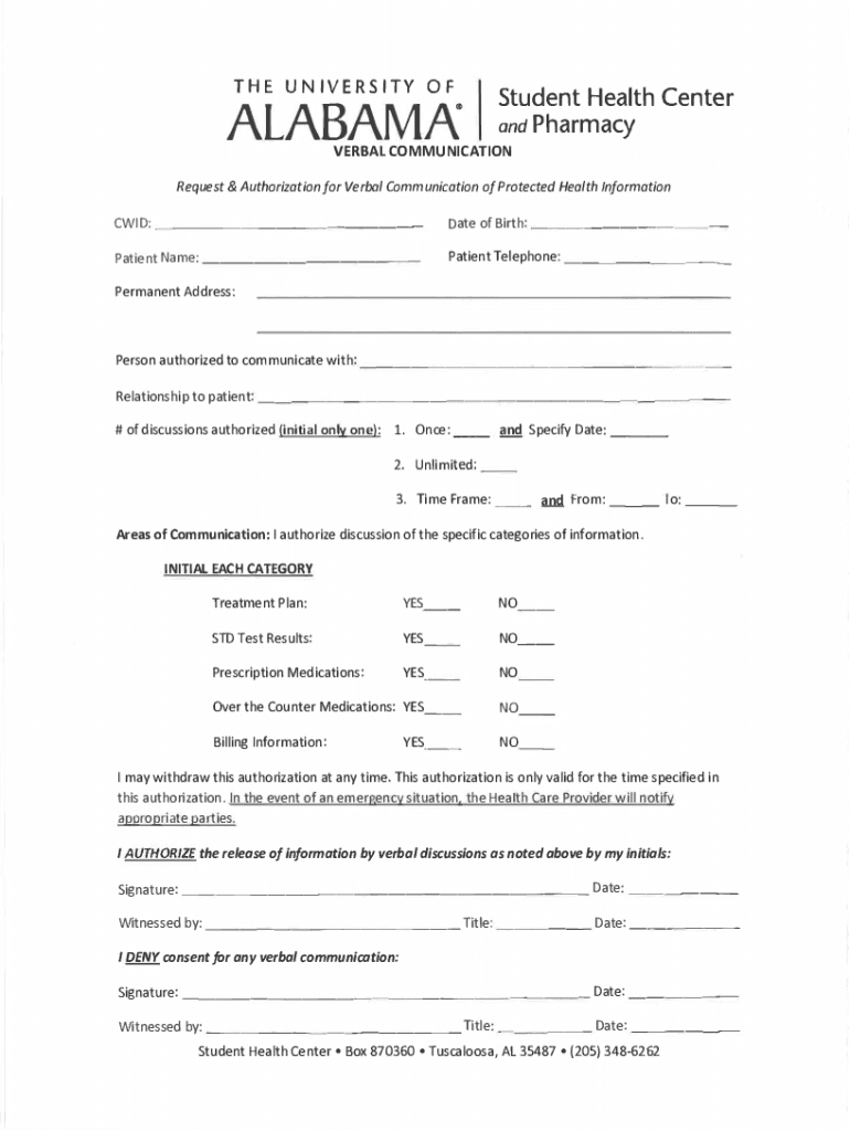 Fillable Online THE UNIVERSITY OF ALABAM - Home - Student Health Center ... Fax Email Print ...