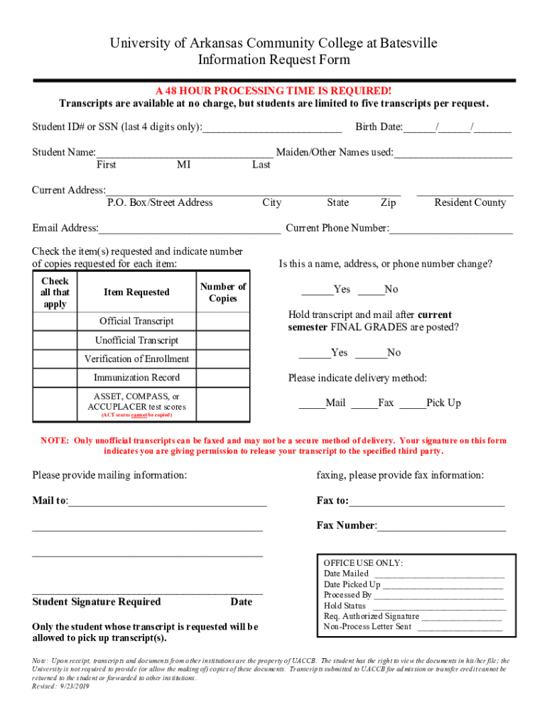 Fillable Online Transcript RequestUniversity of Arkansas Community ...