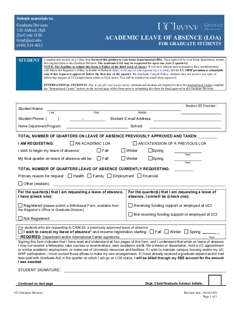 Fillable Online Academic Leave of Absence - University of California ...
