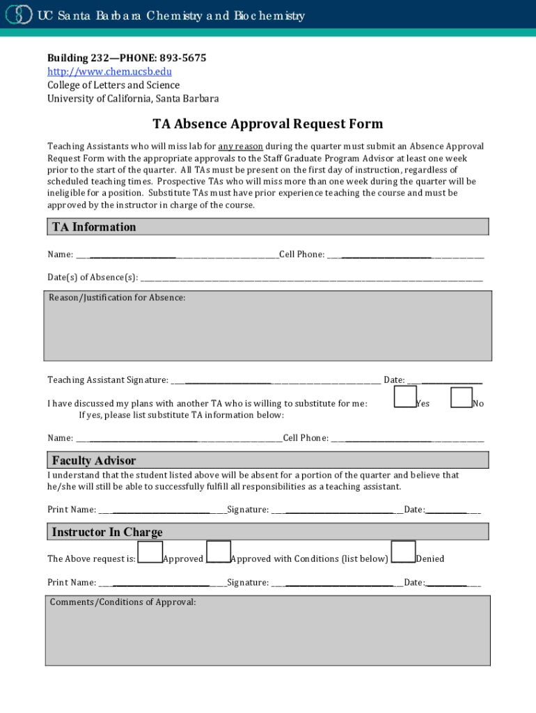 Fillable Online TA Absence Approval Form Fax Email Print - pdfFiller
