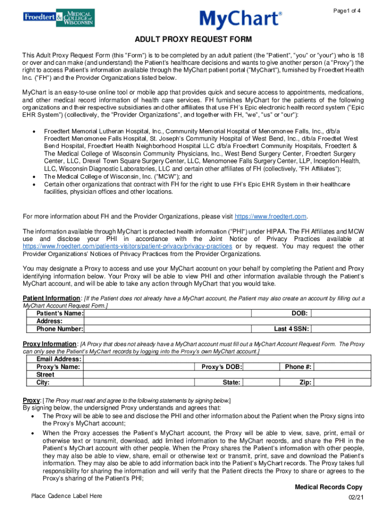 Fillable Online ADULT PROXY REQUEST FORM - my.froedtert.com Fax Email ...