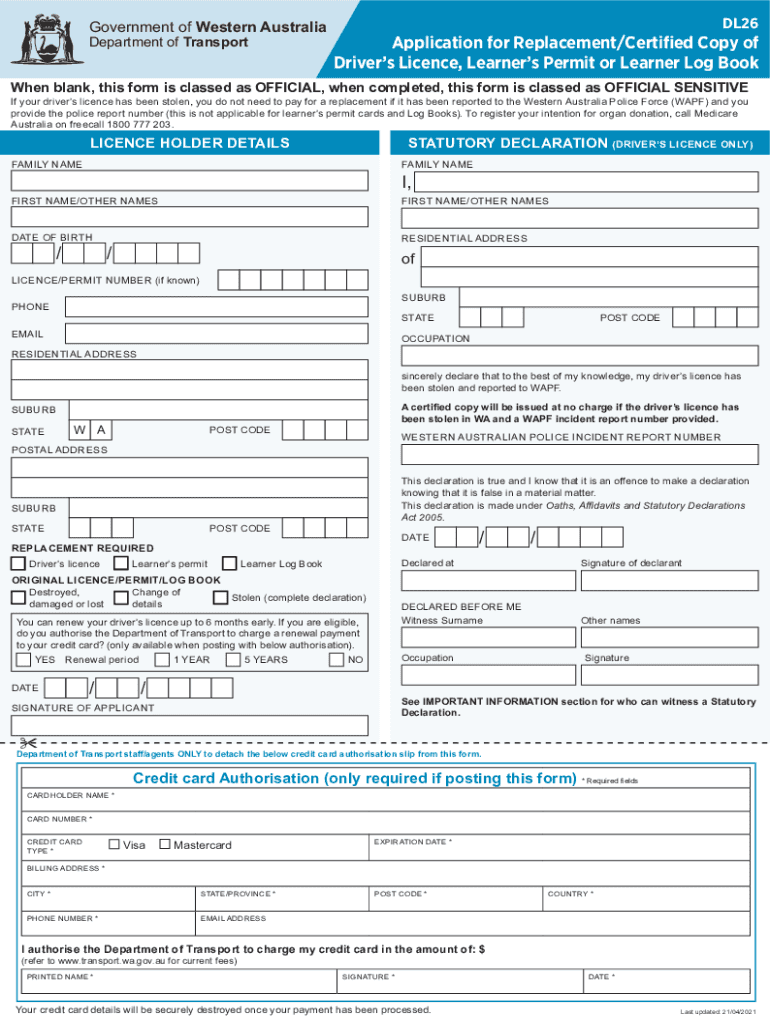 Fillable Online Application for replacement certified copy of driver's ...