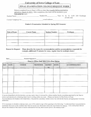 Fillable Online law uiowa FINAL EXAMINATION CHANGE REQUEST FORM Fax ...