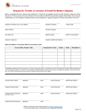 Fillable Online gradschool umd UMD Grad School Request for Transfer or ...