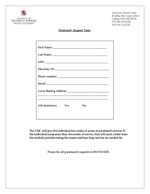 Fillable Online health umd Paratransit Request Form Fax Email Print ...