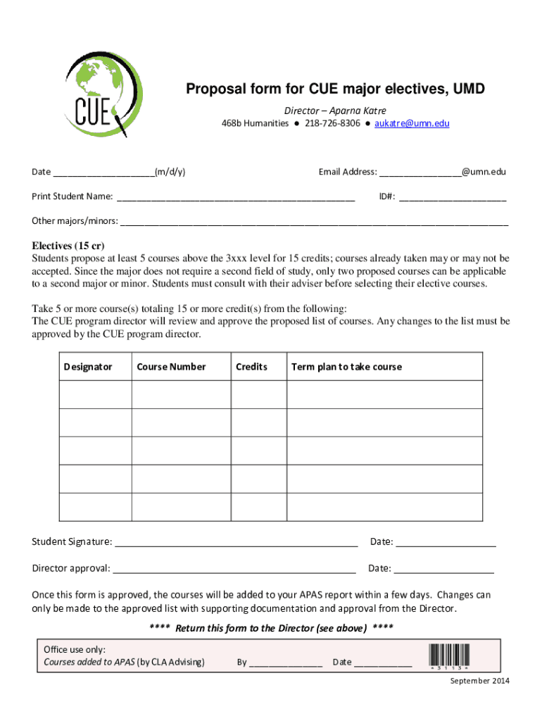 Fillable Online cla d umn Proposal form for CUE major electives, UMD ...