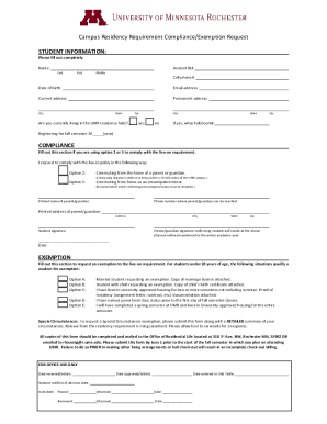 Fillable Online Campus Residency Requirement Compliance/Exemption ...