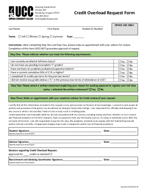 Fillable Online Credit Overload Request Form - umpqua.edu Fax Email Print - pdfFiller