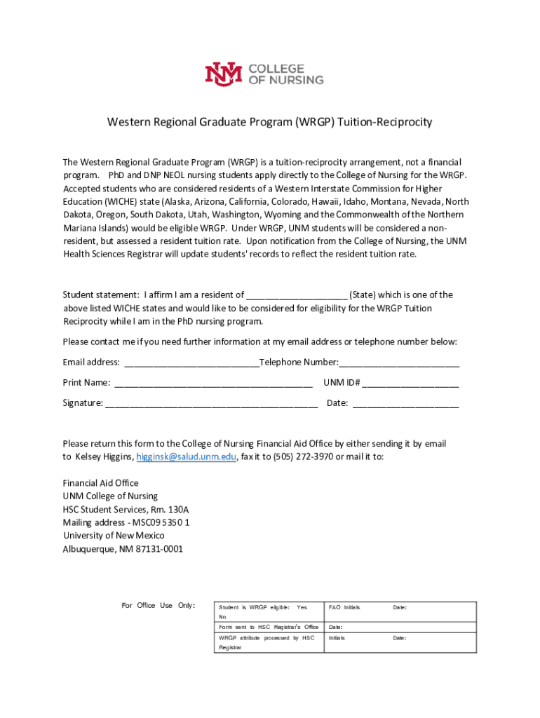 Fillable Online hsc unm Western Regional Graduate Program Form Fax ...