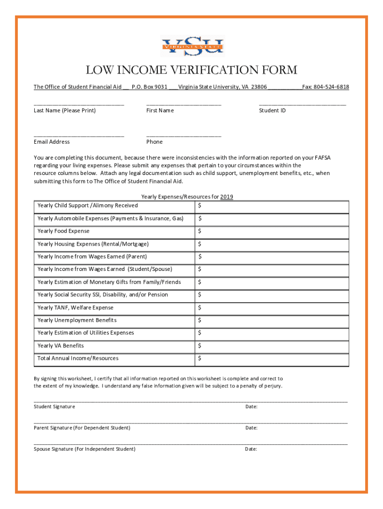 Fillable Online LOW INCOME FORM - UCF Fax Email Print - pdfFiller