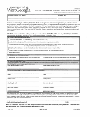 Fillable Online West UNIVERSITY Georgia of STUDENT CONSENT FORM TO ...