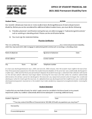 Fillable Online my zanestate 2021-2022 Permanent Disability Form Fax Email Print - pdfFiller