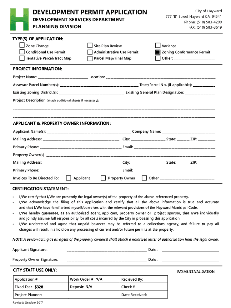 Fillable Online Fillable DEVELOPMENT PERMIT APPLICATION (City of ...