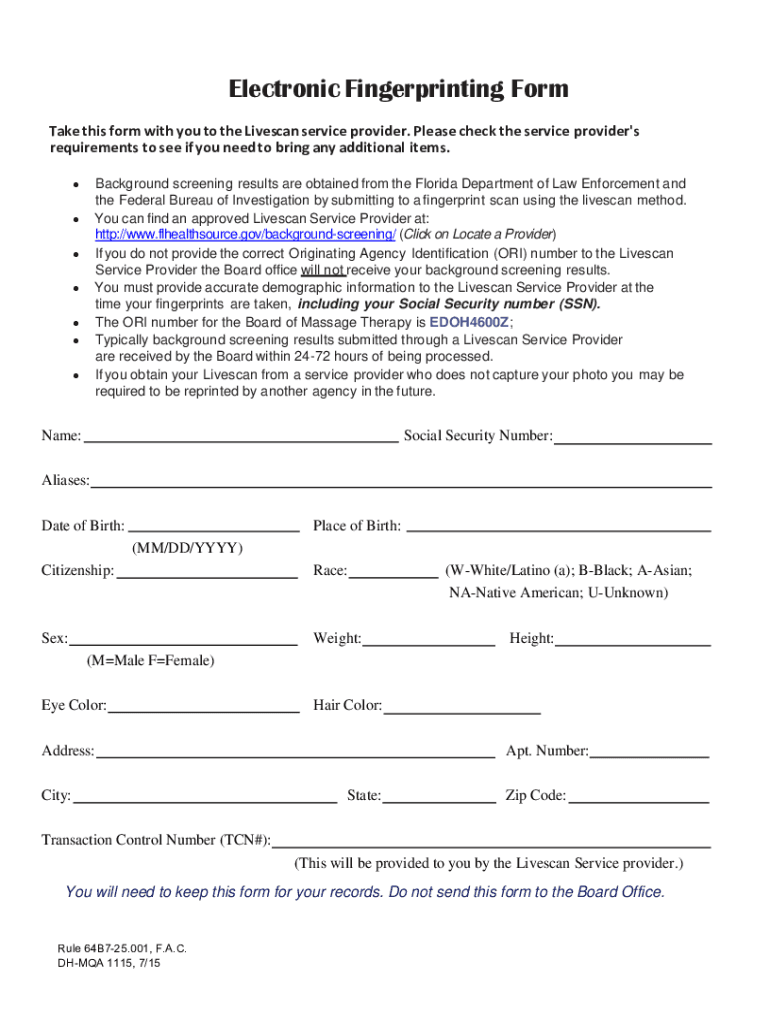 Fillable Online Electronic Fingerprinting Form - floridasmassagetherapy ...