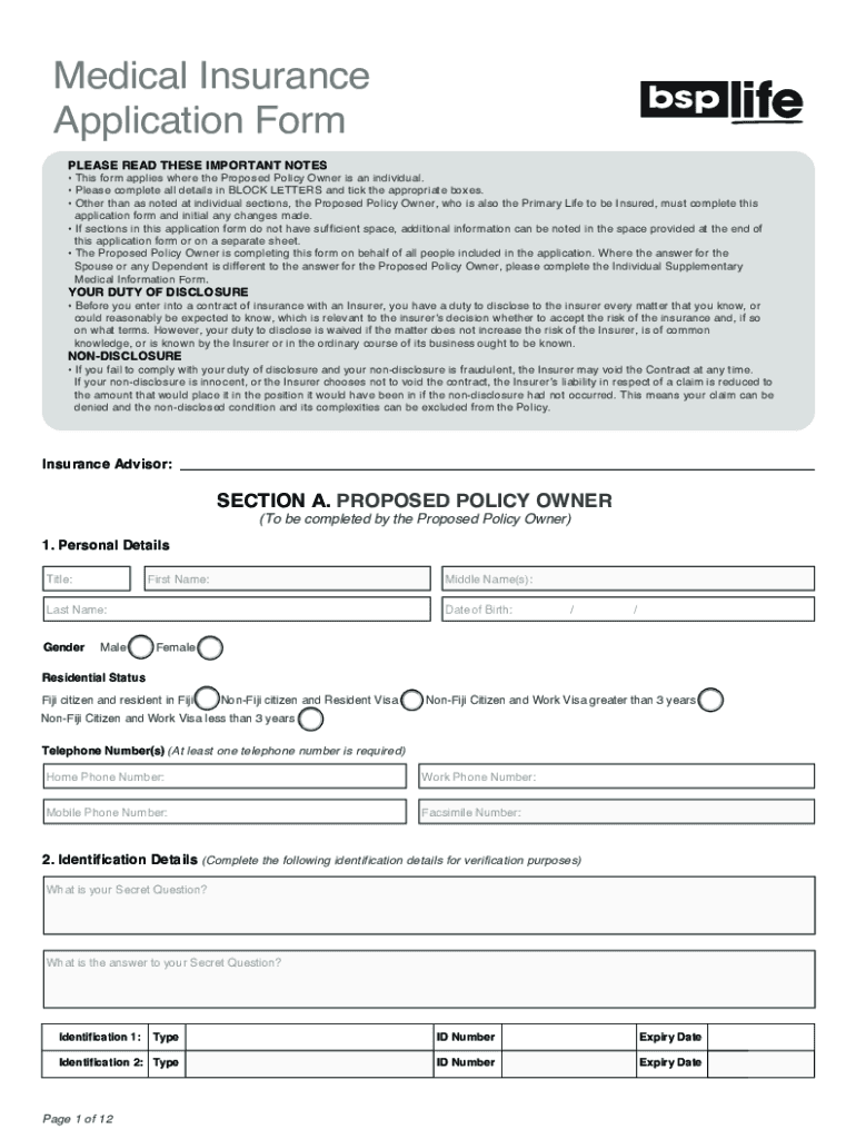 Fillable Online Life Insurance Application Form for Spouse to be ...