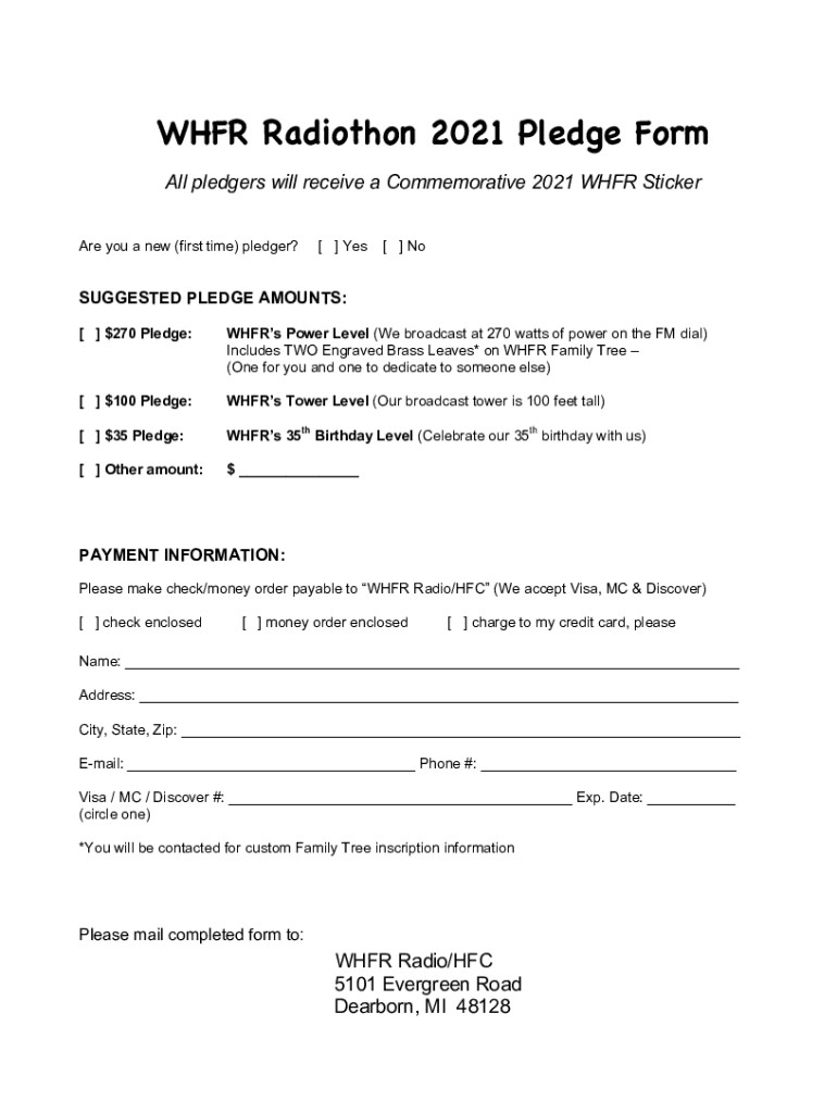 Fillable Online Radiothon 2021 Pledge Form Fax Email Print - pdfFiller