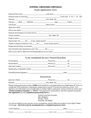 Fillable Online CENTRAL CAROLINAS CHRYSALIS Youth Application Form Fax ...