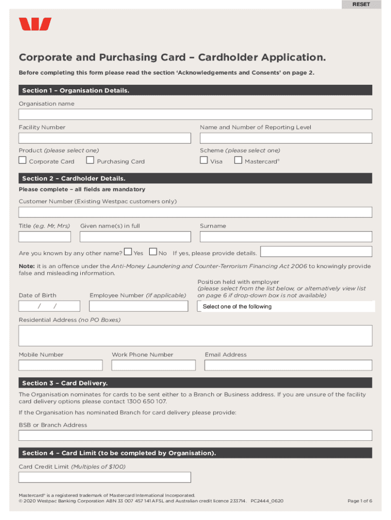 Fillable Online Corporate and Purchasing CardCardholder Application ...