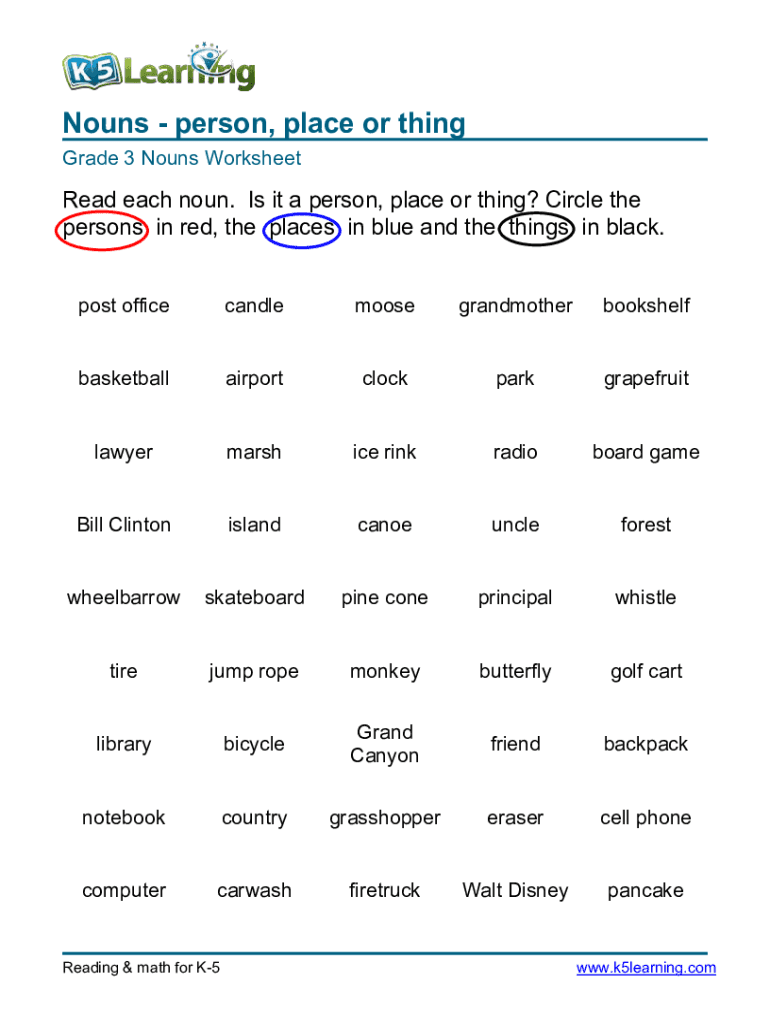 Fillable Online Grade 3 nouns worksheets. Grade 3 Grammar Worksheet ...