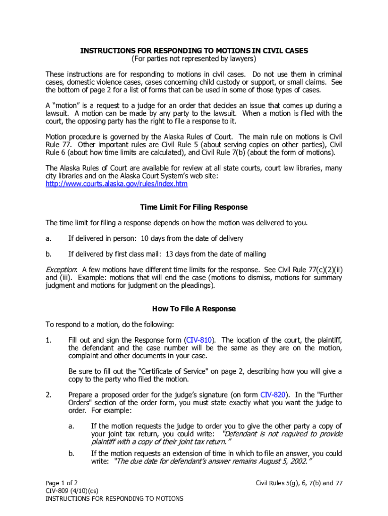 Fillable Online courts alaska CIV-809 Instructions for Responding To ...