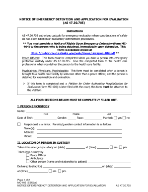 Fillable Online courts alaska Form MC-105 "Notice of Emergency ...