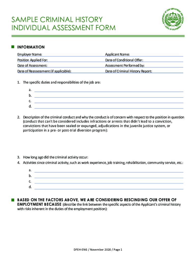 Fillable Online Sample Criminal History Individual Assessment Form Fax ...