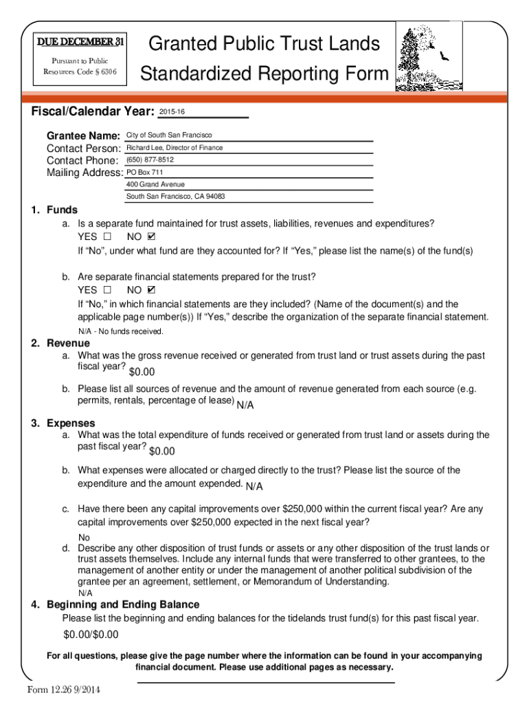 Fillable Online 2016 City of South San Francisco Reporting Form Fax ...
