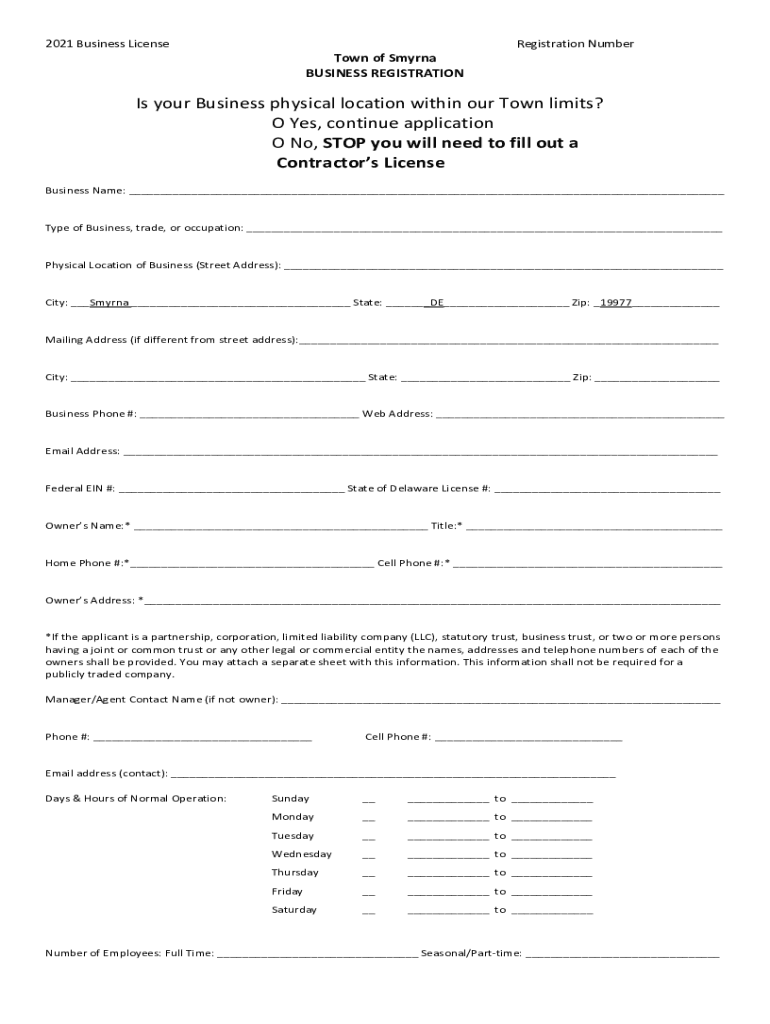 Fillable Online Get a Business LicenseSmyrna, TN - Town of Smyrna Fax ...